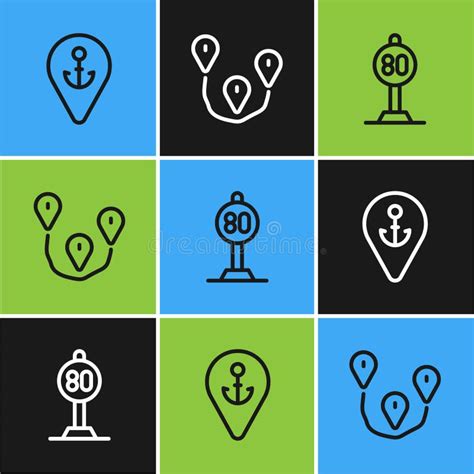 Set Line Location With Anchor Speed Limit Traffic And Route Location Icon Vector Stock Vector