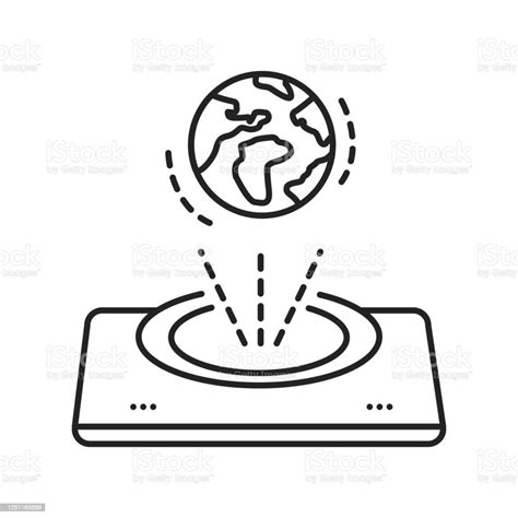 골로그래픽 이미지 블랙 라인 아이콘입니다 3차원 개체입니다 가상 현실 혁신적인 기술 웹 페이지 모바일 앱용 픽토그램 편집 가능한 스트로크 가상현실에 대한 스톡 벡터 아트 및