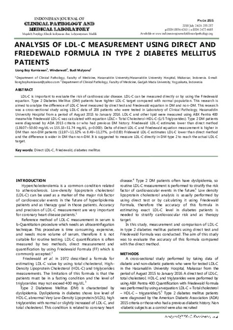Pdf Analysis Of Ldl C Measurement Using Direct And Friedewald Formula In Type 2 Diabetes