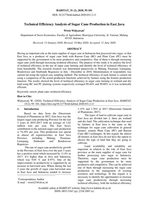 Pdf Technical Efficiency Analysis Of Sugar Cane Production In East Java