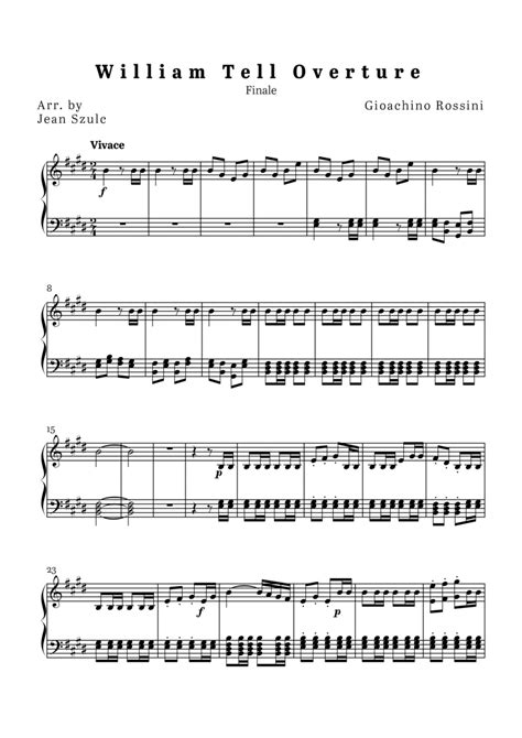 William Tell Overture Finale By Gioachino Rossini Piano Solo Late