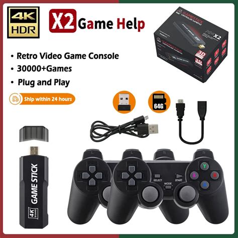 X2 Retro Game Console Video Game Stick Emuelec4 3 System Gd10 Wireless Controller 64gb Built In