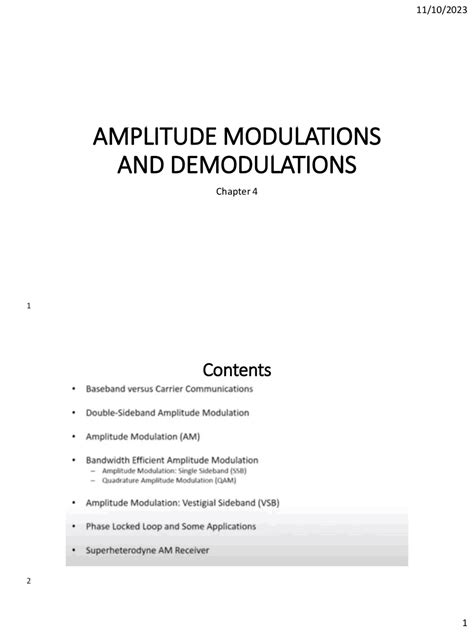 Lecture 2amplitude Modulations And Demodulations Part1 Summaries Telecommunications