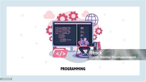 컴퓨터 엔지니어가 코드를 작성합니다 프로그래밍 및 소프트웨어 개발 개념 프로그래머 해커 자바 언어 화면 벡터 웹 사이트 디자인