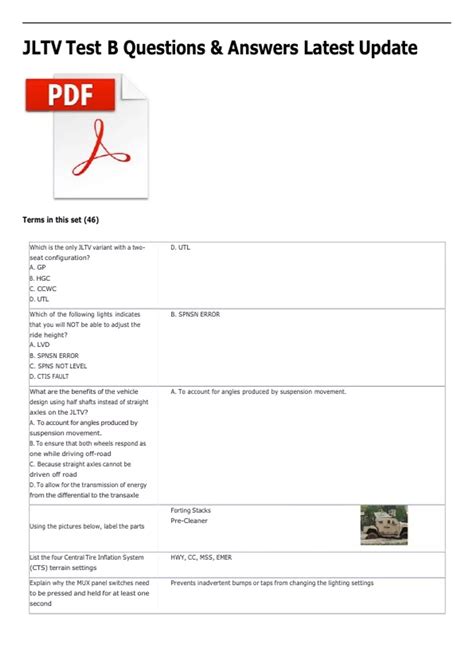JLTV Test B Questions Answers Latest Update JLTV Stuvia US