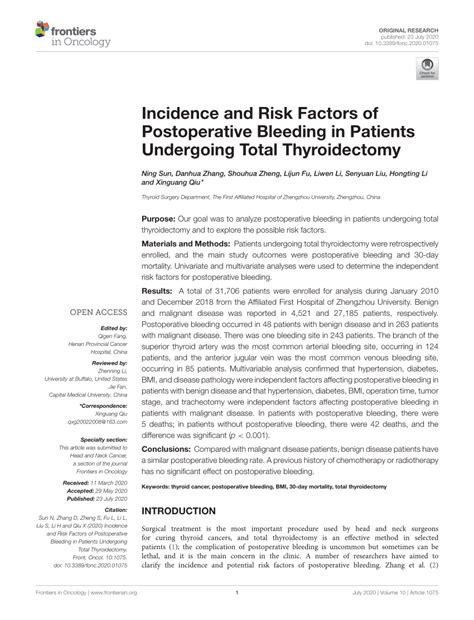 Pdf Incidence And Risk Factors Of Postoperative Bleeding In Patients