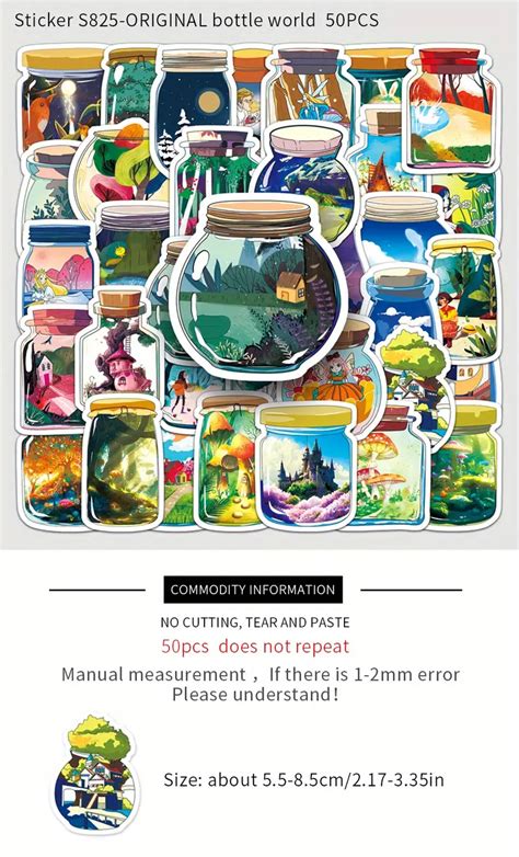 50pcs 중간 세계 창의적인 만화 스티커 병 손 계정 Diy 모바일 폰 수하물 방수 장식 스티커 Temu Korea
