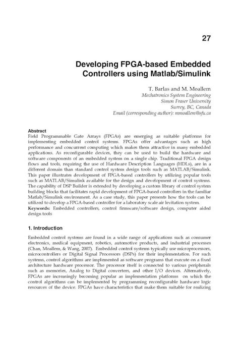 PDF InTech Developing Fpga Based Embedded Controllers Using Matlab