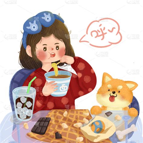 手绘 吃货人物大尺寸贴纸1 吃零食