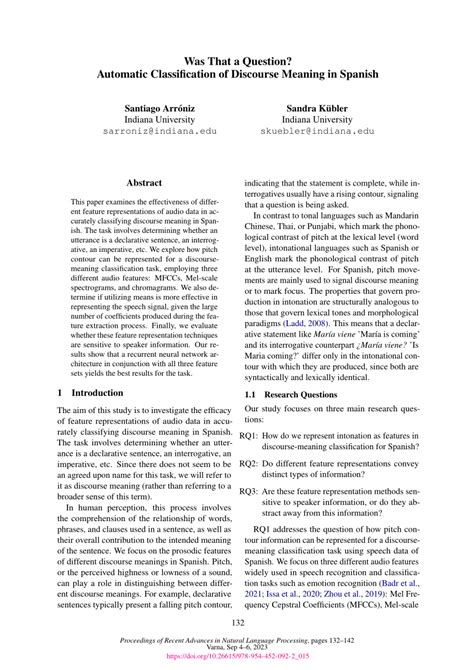 Pdf Was That A Question Automatic Classification Of Discourse Meaning In Spanish