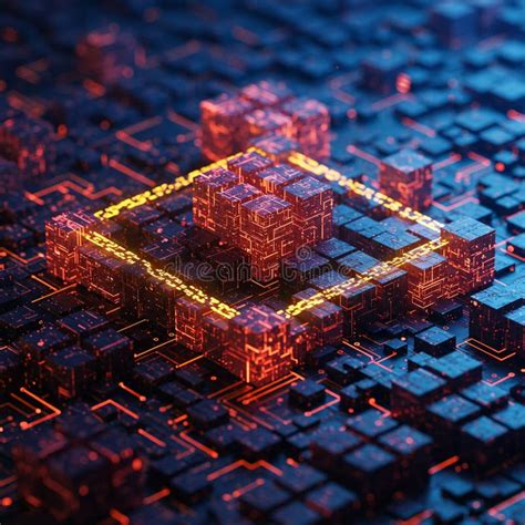 Abstract Digital Landscape Featuring Glowing Interconnected Cubes
