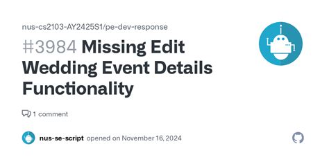 Missing Edit Wedding Event Details Functionality · Issue 3984 · Nus Cs2103 Ay2425s1pe Dev