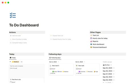 To Do Dashboard Notion Template