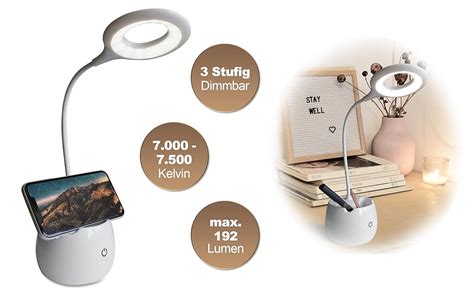 Eaxus® Touch Usb Led Schreibtischlampe Tischleuchte Mit Stiftehalter Und Handyhalter Usb Und