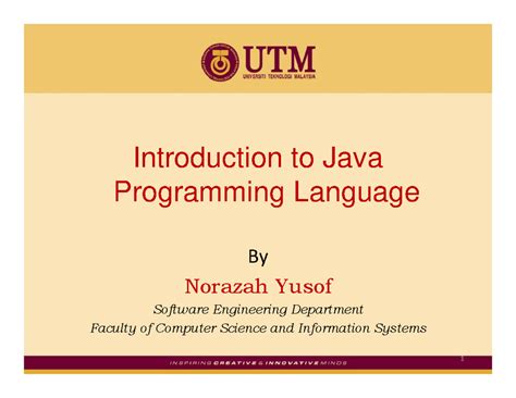 Lecture 01 Introduction To Java Introduction To Java Programming Language By Norazah Yusof