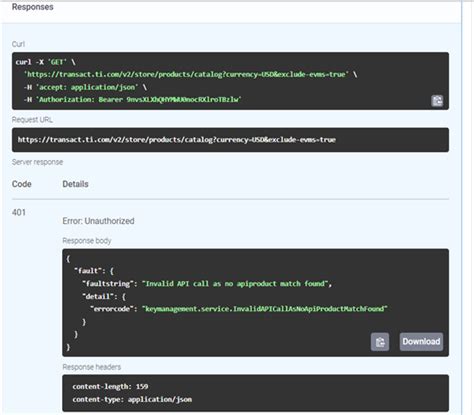 ti api api endpoint to get catalog data is invalid api solutions