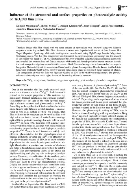 Pdf Influence Of The Structural And Surface Properties On Photocatalytic Activity Of Tio2 Nd