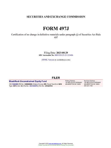 Fillable Online Blackrock Unconstrained Equity Fund Form 497j Filed