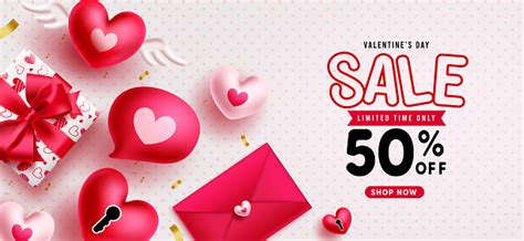 해피 발렌타인 데이 세일 텍스트 벡터 디자인 발렌타인 데이 세일은 선물 풍선 및 휴일 시즌 배경을위한 봉투 요소와 함께 기간