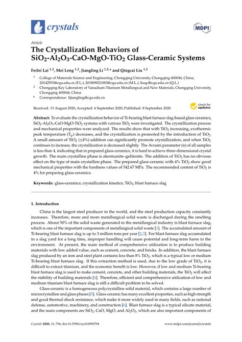 pdf the crystallization behaviors of sio2 al2o3 cao mgo tio2 glass