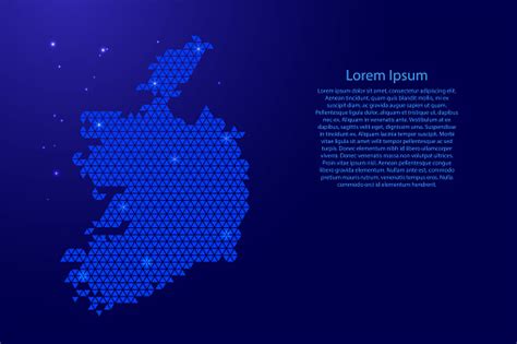 아일랜드 지도 배너 포스터 인사말 카드 노드와 공간 별 패턴 기하학적 배경을 반복 하는 파란색 삼각형에서 추상적 인 회로도 벡터 일러스트입니다 3차원 형태에 대한 스톡 벡터