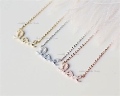 Silver Love Bar Necklace Love Script Necklace Cursive Writing Love