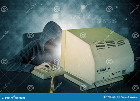 Male Hacker Typing On Keyboard With Binary Code Stock Image Image Of