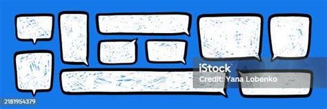 만화 스타일의 사각형 말풍선 세트입니다 손으로 그린 수직 및 수평 프레임에 텍스트를 위한 공간과 긁힌 자국과 연필의 그런지 질감 0명에 대한 스톡 벡터 아트 및 기타 이미지