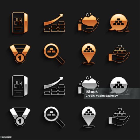 금색 아이콘으로 금색 막대 메달 너겟 24k 및 성장 화살표를 설정합니다 벡터 3위에 대한 스톡 벡터 아트 및 기타 이미지