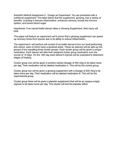 Scientific Method Assignment 2 Design An Experiment Scientific