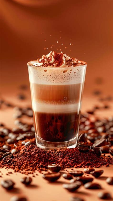 Layered Coffee Drink With Whipped Cream Generative Ai Stock