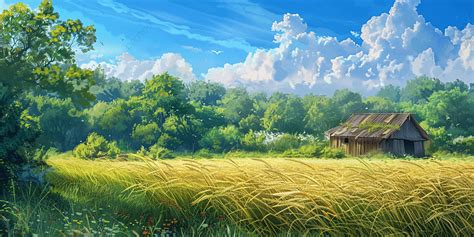 Anime Scenery Of A Farm House In Field With Fence Background Anime