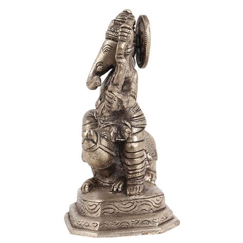 Brass Lord Ganesh Statue Sitting On Mushak Vahan