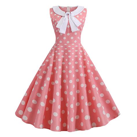 Retro Pink And White Polka Dot Swing Dress Hurly Burly