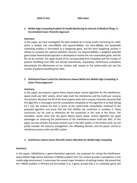 2020 cs 433 paper summary pdf game theory artificial intelligence