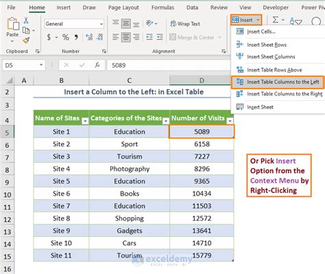 How To Insert A Column To The Left In Excel 6 Methods Exceldemy