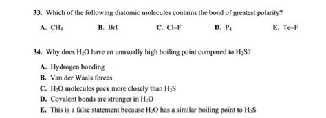 Solved 33 Which Of The Following Diatomic Molecules