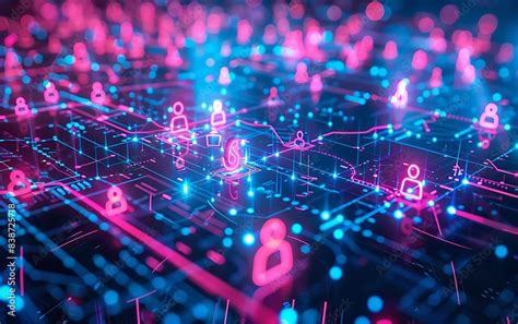 Dynamic Photo Of A Customer Segmentation Model With Neon Lit Icons Of Individuals Connected By