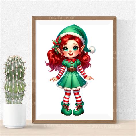 Girl Elf Clipart Girl Elf On The Shelf Clipart Watercolor Etsy