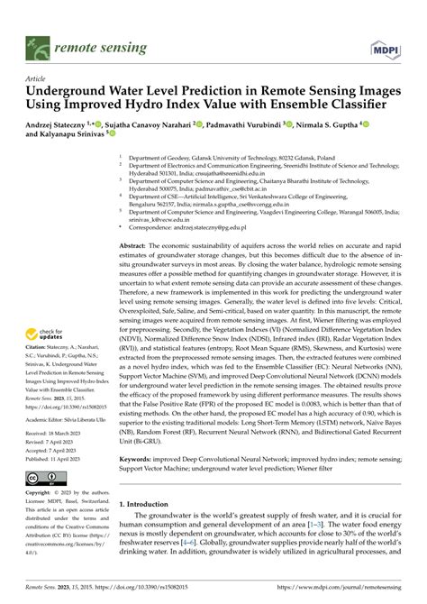 PDF Underground Water Level Prediction In Remote Sensing Images Using Improved Hydro Index