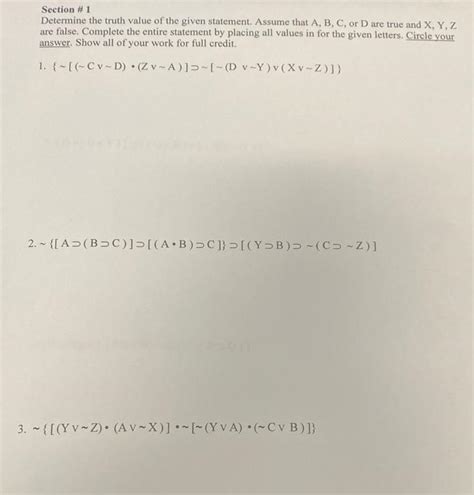 Solved Section Determine The Truth Value Of The Given Chegg