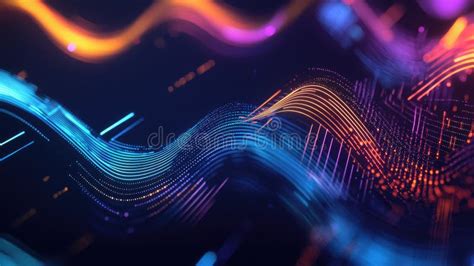 Futuristic Neon Big Data Visualization With Dynamic Glowing Waves Stock