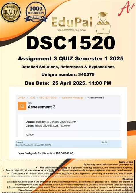Dsc1520 Assignment 3 Complete Answers Semester 1 2025 340579 Due 25 April 2025