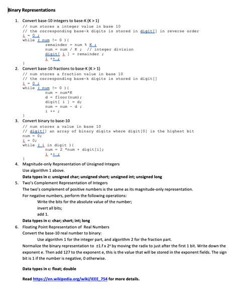 Binary Representations 1 Convert Base 10 Integers To
