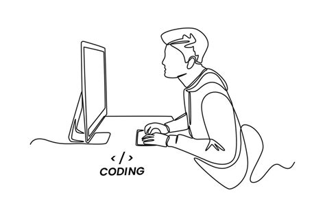 Single One Line Drawing Programmers Or Developers Make Programming Language Code In Front Of The