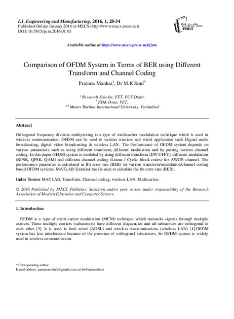 Pdf Comparison Of Ofdm System In Terms Of Ber Using Different