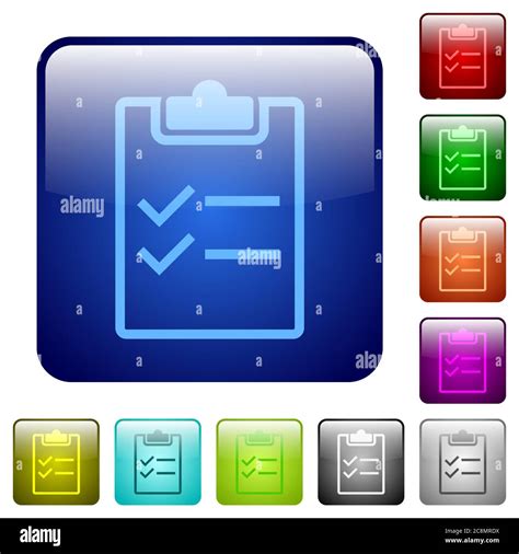 set of checklist color glass rounded square buttons stock vector image