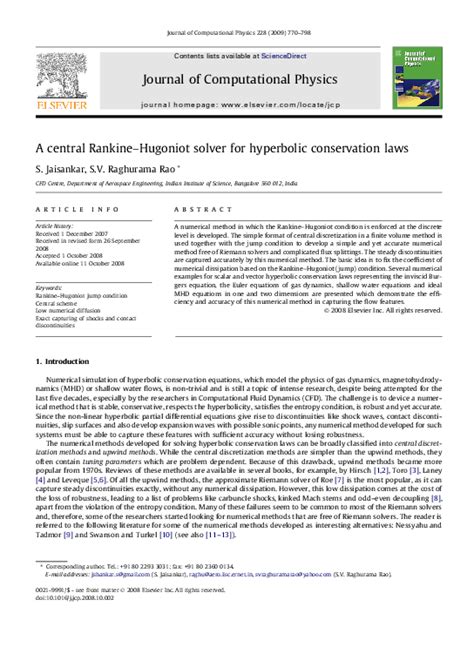 Pdf A Central Rankine Hugoniot Solver For Hyperbolic Conservation Laws