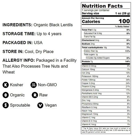 Black Lentils Nutrition Facts Printable Nutrition Facts