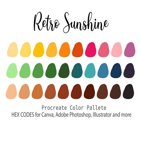 Retro Sunshine Procreate Color Palette Hex Codes Procreate Swatches Color Swatches Retro